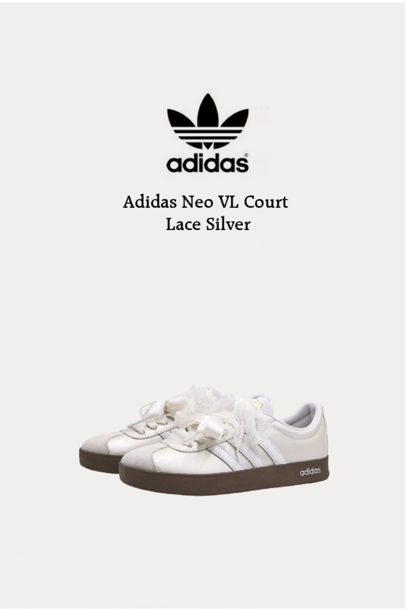 [訂製鞋] Adidas Neo VL Court 蝴蝶結 蕾絲白銀